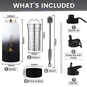 Lexlion Tea Infuser Bottle - Fruit Infuser Water Bottle 32 Oz, Triple Walled Insulated Stainless Steel Bottle, Thermal Leaf Infuser, Silicone Sleeve, 3 Lids Leakproof, Metal Mug Gallon