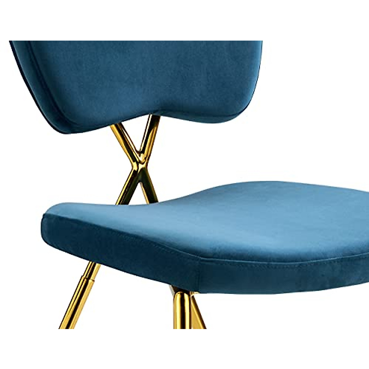 Iconic Home Chrissy Dining Side Chair Velvet Upholstered Half Back and Seat Solid Gold Tone Metal Legs (Set of 2) Modern Contemporary, Blue