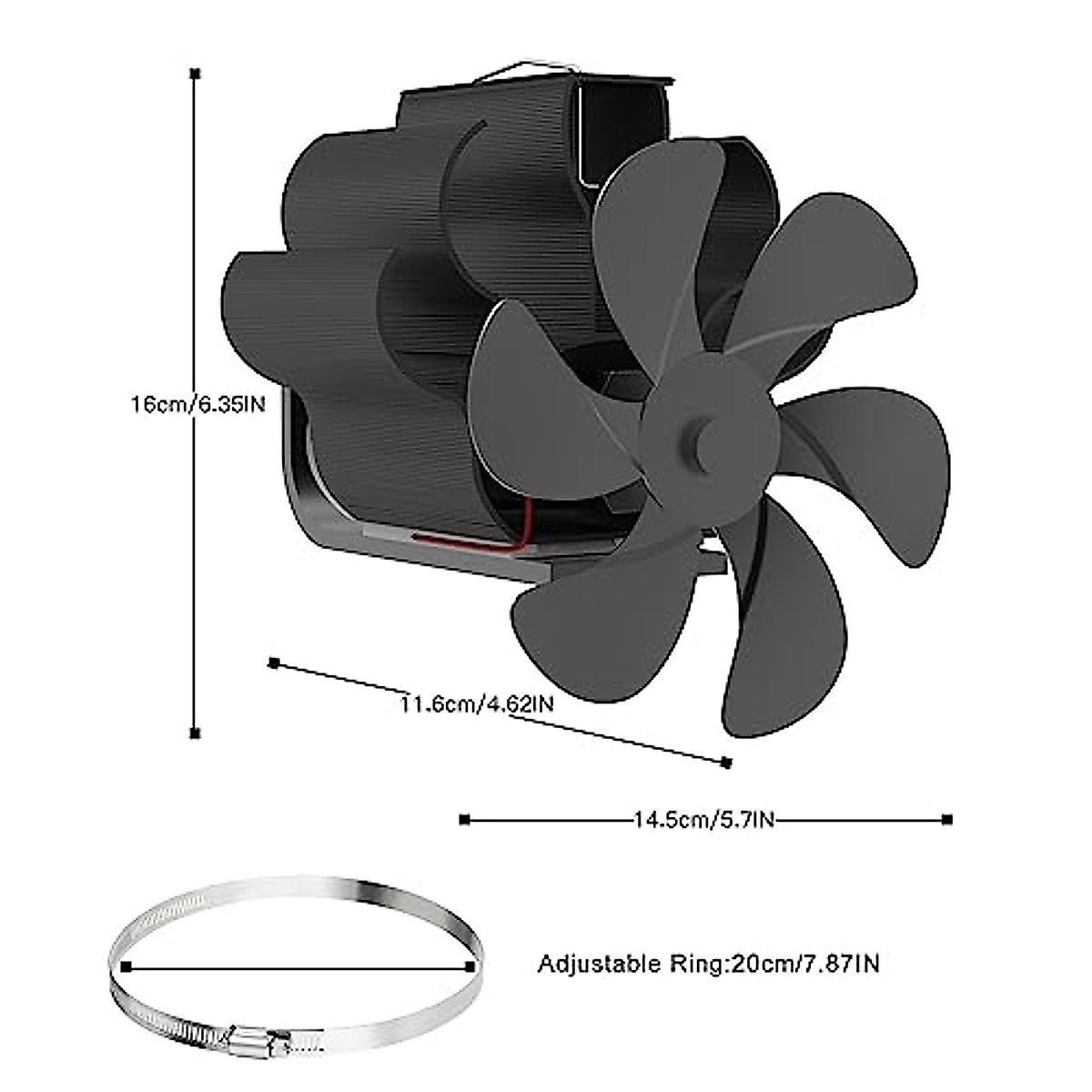 fanverk Wood Chimneys Stove Fan， Pipe Fireplace Fan - Heat Powered, 6 Blades, Increases Warm Air Circulation by 80% Compared to 4 Blade Fans - Suitable for Wood/Log Burner/Fireplace