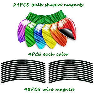 72 Pieces Christmas Car Refrigerator Decorations - 24 Reflective Bulb Light Shaped Magnets 48 Magnetic Wires Ornaments Set Xmas Holiday Cute Decor