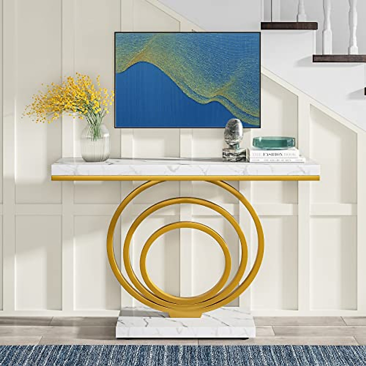 Tribesigns 41-Inch Gold Entryway Table, Modern Console Table Narrow Long, Contemporary Accent Table for Living Room, Hallway, Entrance, Faux Marble Veener Top