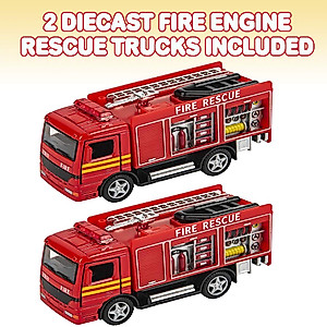 ArtCreativity 5 Inch Diecast Fire Engine Rescue Trucks, Set of 2, Diecast Toy Firetrucks with Pullback Mechanism, Great Gift Idea for Boys and Girls