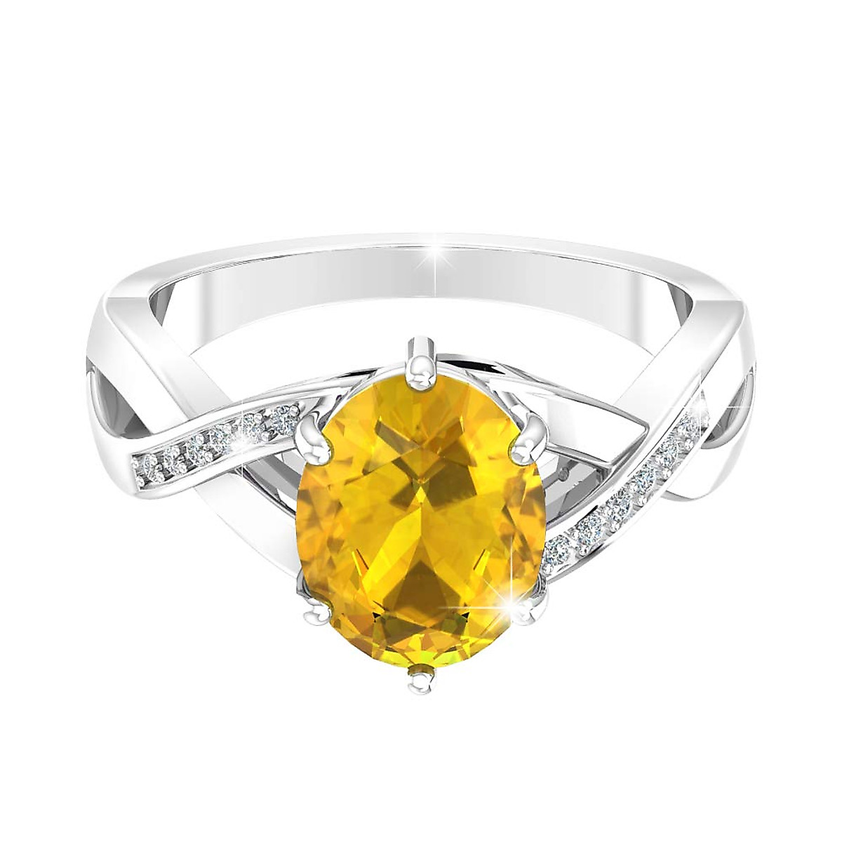 Belinda Jewelz Ring for Womens Yellow Citrine Gemstone Ring 8x10mm 925 Sterling Silver Oval Ring Diamond Rhodium Plated Twisted Band Ring Jewelry Gift for Engagement Wedding, Size 7