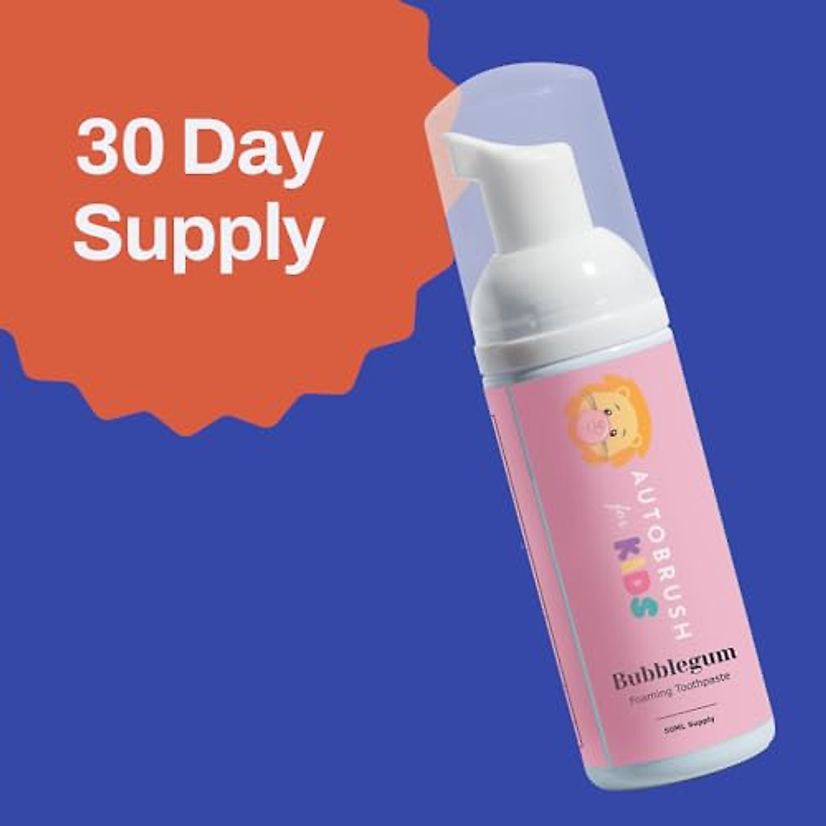 AutoBrush Kids Fluoride-Free Foaming Toothpaste Bubblegum Flavor for Electric or U-Shaped Toothbrush, SLS-Free, Training Toothpaste, Anti-Cavity (1 Pack)