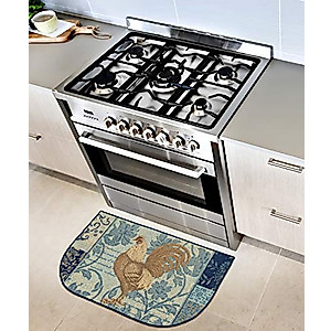 Brumlow MILLS Tall Rooster Damask Kitchen Area Rug, A Rustic Decor Mat for Living Room, Dining, Bedroom, or Doorway, 19" x 32", Blue