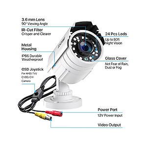 ZOSI 1080P 2.0MP HD 1920TVL Hybrid 4-in-1 TVI/CVI/AHD/960H CVBS CCTV Security Camera Indoor Outdoor, 80ft Night Vision,Aluminum Metal Cam, For 960H,720P,1080P,5MP,4K analog Surveillance DVR (White)