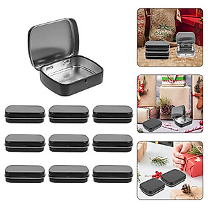 LALAFINA 10Pcs Metal Rectangular Empty Hinged Tins Portable Mini Storage Box with Lid Small Candy Box Containers for Jewelry Crafts Balms, Black