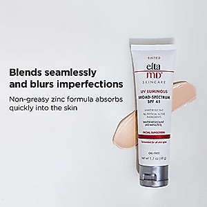 EltaMD UV Luminous Tinted SPF 41 Tinted Mineral Face Sunscreen, Oil Free, Nongreasy Broad Spectrum Lotion, 1.7 oz