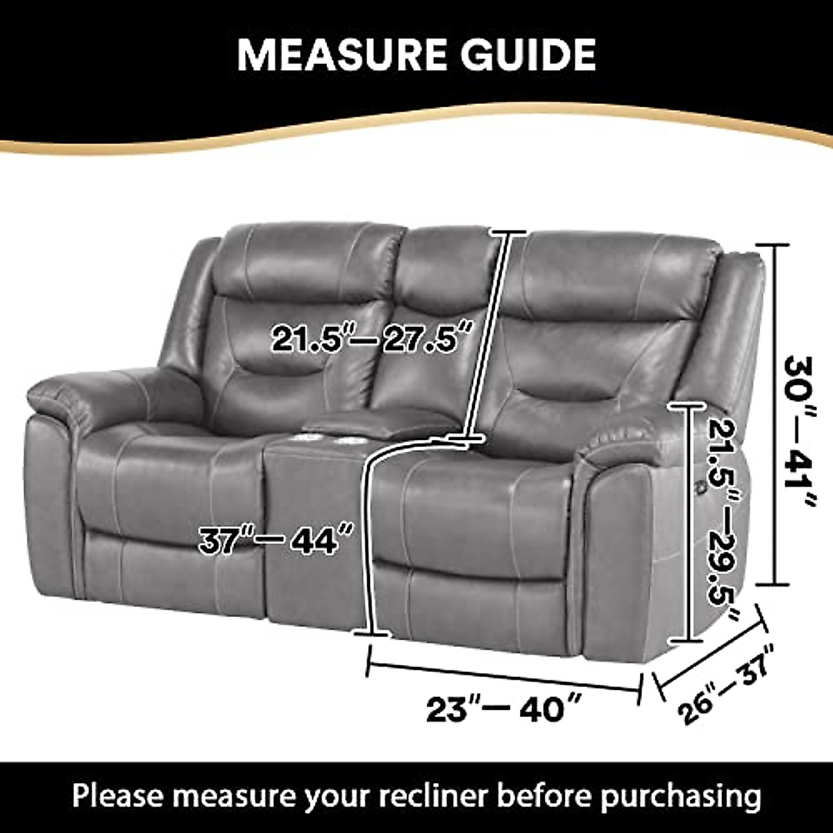 PrinceDeco 6-Pieces Recliner Loveseat Covers Velvet Stretch Recliner Couch Covers Sofa Covers for 2 Seat Dual Reclining Loveseat Couch 2 seat Love seat Recliner Cover, Thick, Soft, Washable, Grey
