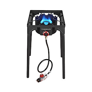 Vivicreate 30000 BTU free standing Outdoor Stove, Side burners,Camping Stove, 0-20 PSIG high pressure stove include CSA listed regulator and gas pipe