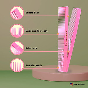 Allegro Combs 420 Hair combs Barber Comb Set Hair Cutting Pocket Styling For Hair Stylist 12 Count (Fresh Pink)