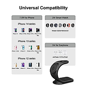 Veanpus Magsafe Charger Stand, Wireless 3 in 1 Charger with QC3.0 Adapter, Magnetic Wireless Charger Compatible with iPhone 15,14,13,12 Pro Max/Pro/Mini/Plus, iWatch se/8/7/6/5/4/3/2, AirPods(Black)
