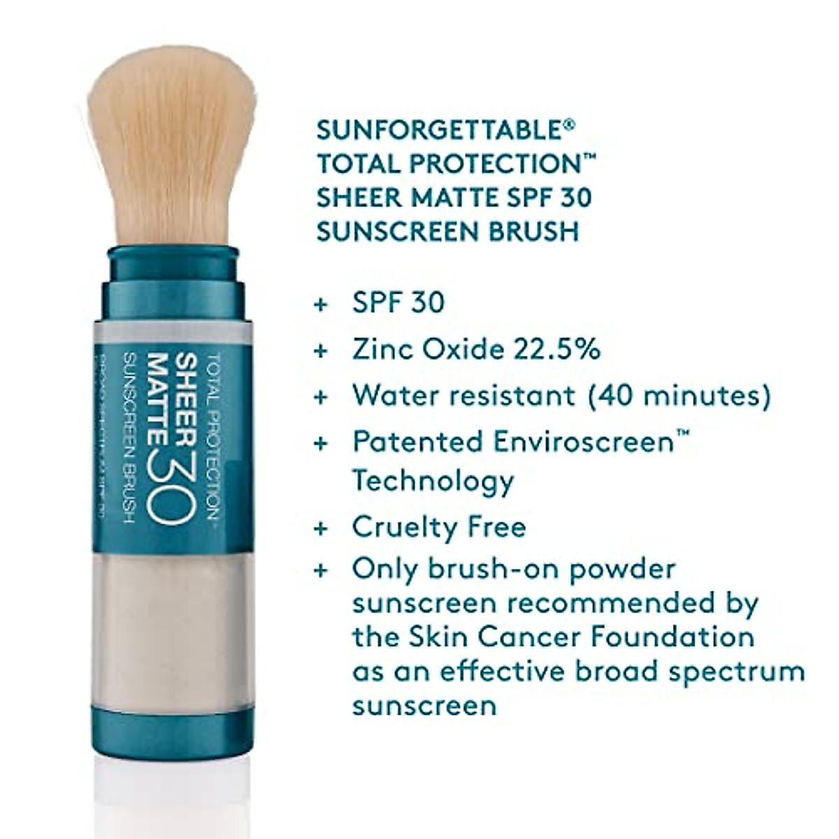 Colorescience Total Protection Sheer Matte SPF 30 Sunscreen Brush For Oily and Acne-Prone Skin, Unscented 0.15 Ounce