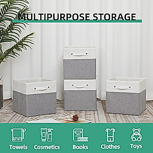 Bidtakay Baskets Cube Storage Bins 4 Pack Closet Storage Toy Basket Foldable Bins with Handle 11 Inch Cubby Storage Organizer Grey Collapsible Organizing Small Bins for Shelf Basket Clothing Storage