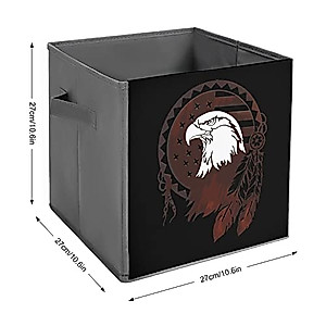 American Flag Eagle Foldable Storage Bins Printd Fabric Cube Baskets Boxes with Handles for Clothes Toys, 11x11x11