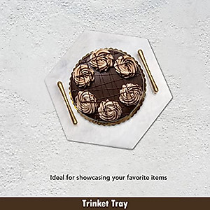 STONES N CRAFTS White Marble Bathroom Organizer, Also Used as Marble Serving Tray, Jewelry Dish Tray, Kitchen Island Décor with Brass Bent Handles, Unique Housewarming Gift for New Apartment