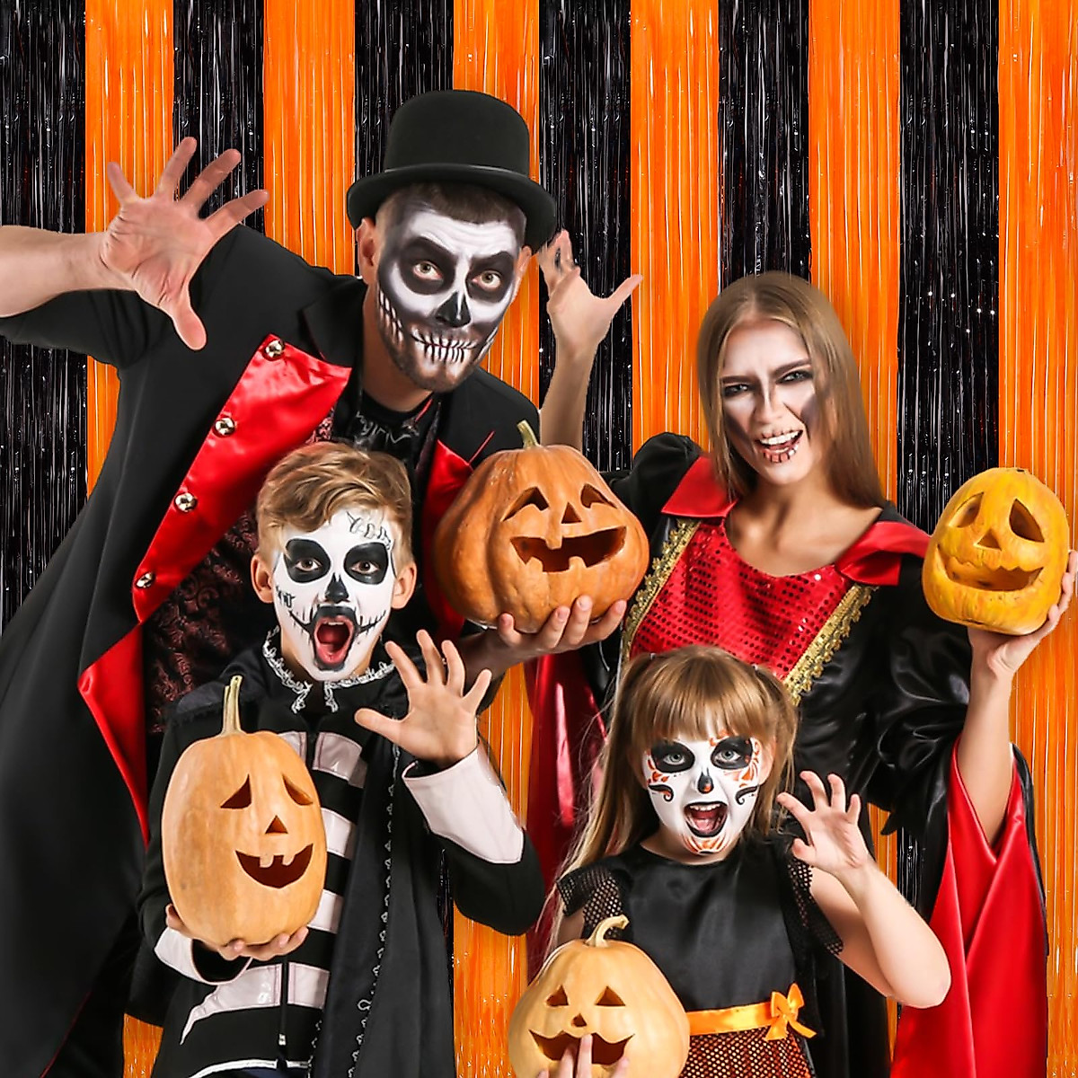 Black Orange Streamers Foil Fringe Curtain 3.3 x 8.3ft Party Streamers 2Pack Metallic Streamer Curtains Mermaid Birthday Themed Party Decorations Tinsel Curtain for Parties Streamers Halloween Decor