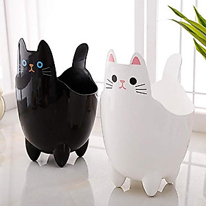Mozacona 2pcs Cartoon Cat Shape ABS Mini Table Trash Cans Storage Buckets (Black/White)