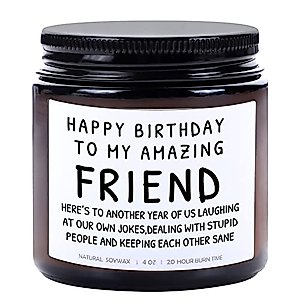 Lavender Scented Candles - Happy Birthday to My Amazing Friend - Happy Birthday Gifts for Best Friend Women, Funny Friendship Gift for Women Friend BFF Sister Bestie(4 oz)