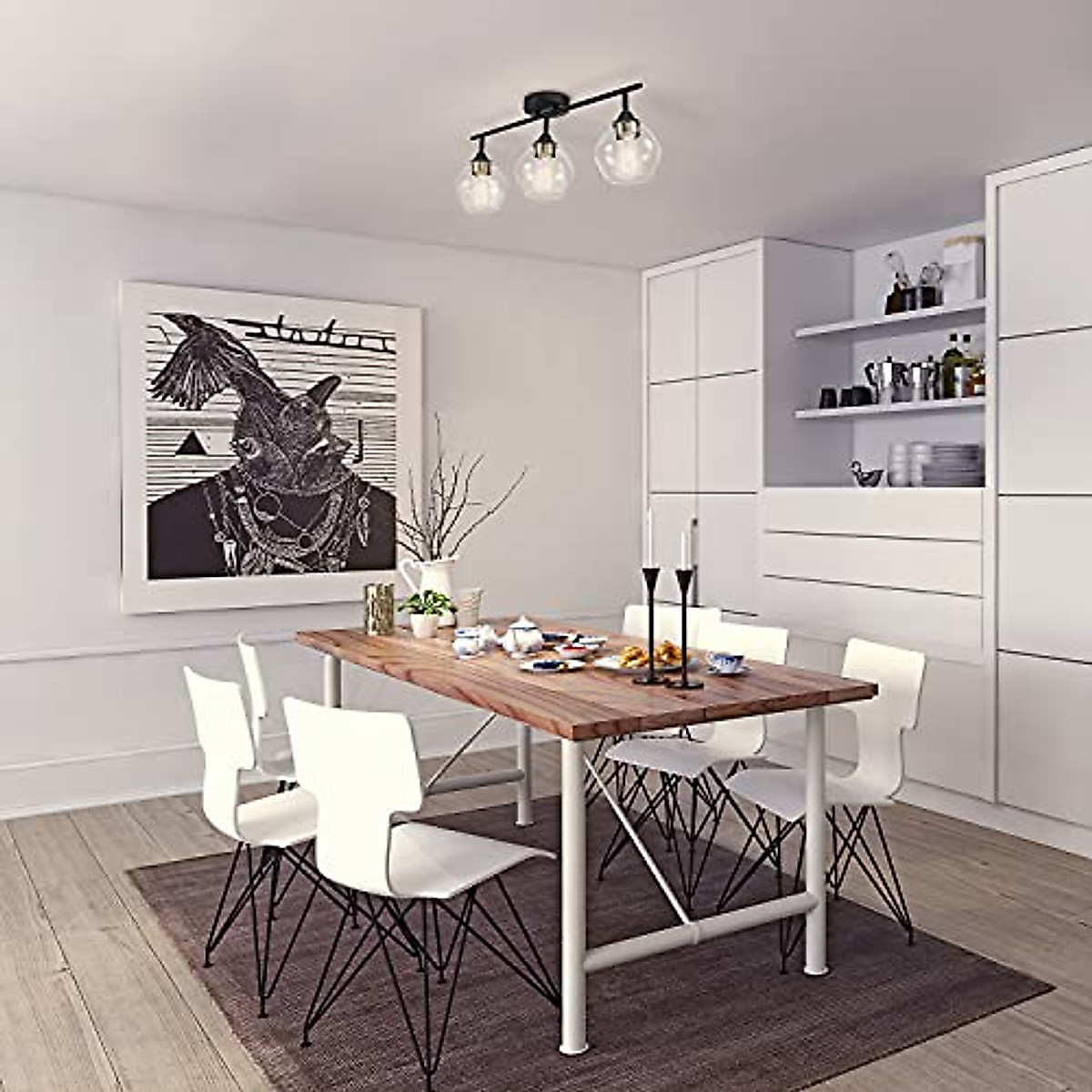 Globe Electric 59619 Harrow 3-Light Track Lighting, Matte Black, Antique Brass Accents, Clear Glass Shades, Bulbs Included