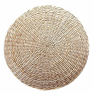 Woven Straw Cushion Round Pouf Tatami Chair Pad Yoga Seat Pillow Knitted Floor Mat Garden Dining Room Home Decor Outdoor (40cm x 6 cm)