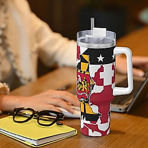 HULIBIN Abstract Maryland State Flag MAP02 Print Double Deck Stainless Steel Travel Coffee Cup With Lid 40 Oz Ice Bully Cup