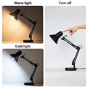FIRVRE Metal Desk Lamp Black Adjustable Flexible Goose Neck Swing Arm Table Lamp with USB Charging Port Portable Eye-Caring Reading Lamp for Home Office Work Study Reading E26 Base Multi-Joint