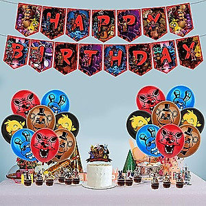 Birthday Party Supplies For Five Nights at Freddy's, Party Decorations For Five Nights at Freddy's- big Cake Topper - 24 Cupcake Toppers - 16 Balloons -Banner