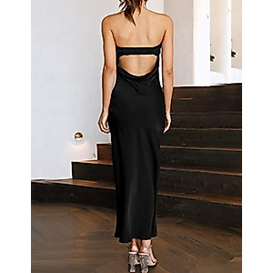 ZESICA Women's Sexy Satin Tube Top Cutout Slim Fit Silky Long Evening Prom Formal Long Dress,Black,Small