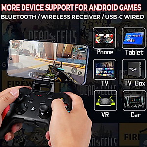Bluetooth Mobile Game Controller for Android, iPhone, Tablet, TV Box, PC, Tesla, PS3, Switch, Apple Arcade MFi & Cloud Gaming, with Phone Clip/2.4G Wireless/USB-C Adapter/6-Axis Gyro/Vibration/Turbo