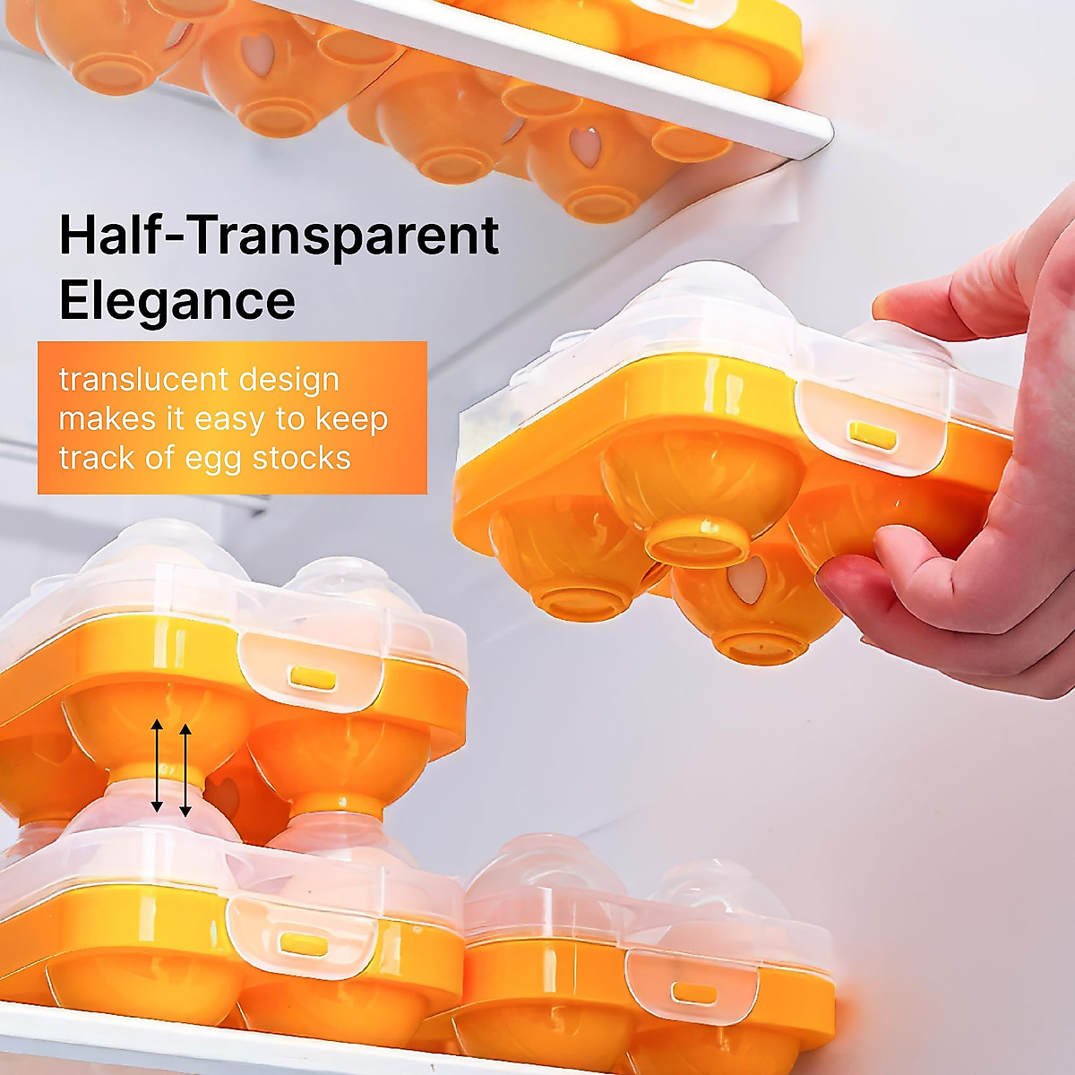 BIOPRONEXT Plastic Egg Container for Refrigerator - Shockproof 4 Grid Fresh Egg Storage Box - Stackable Egg Holder for Fridge or Camping - Reusable Egg Carton - Portable Egg Holders for Fresh Eggs