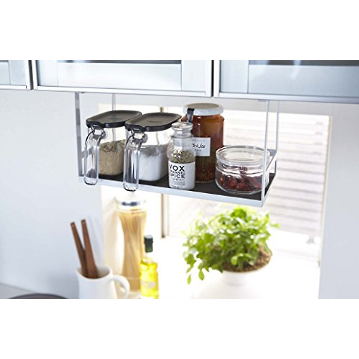 YAMAZAKI Home Under Shelf Spice Rack and Organizer for Kitchen Cabinets | Steel | Undershelf Solution, One Size, White