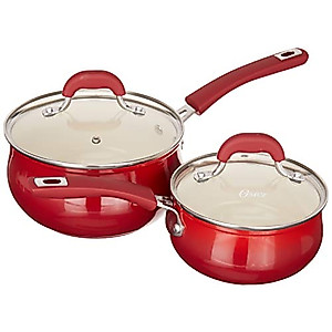 Oster Corbett Forged Aluminum Cookware Set with Ceramic Non-Stick-Induction Base-Soft Touch Bakelite Handle and Tempered Glass Lids, 8-Piece, Gradient Red