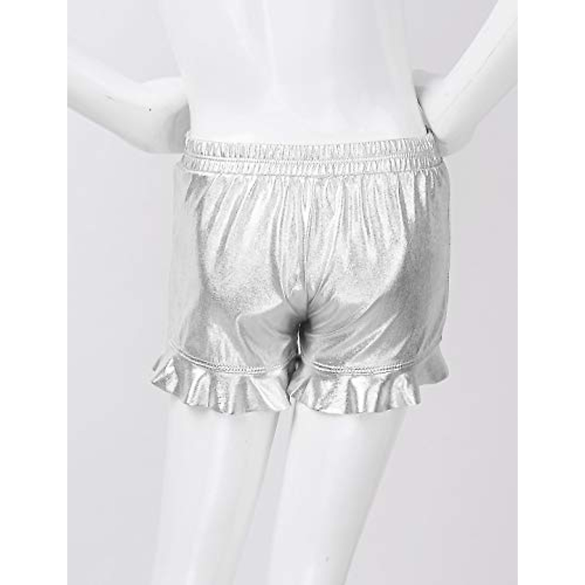 ranrann Kids Girls Metallic Shorts Shiny Hot Pants Tumbling Bottom Athletic Gymnastics Short for Cheer Dance Performance Silver 6