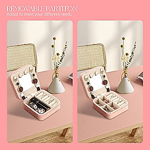 Ailvy Travel Jewelry Organizer with Mirror, Small Jewelry Box Portable Display Storage Jewelry Case for Earrings, Rings, Necklaces, Bracelet, Gift for Women Girls (Pink)