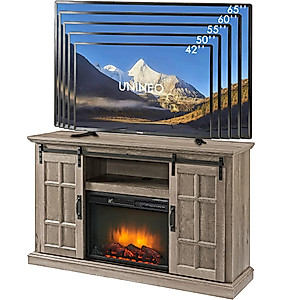 Unineo Farmhouse Fireplace TV Stand up to 65 Inch, Modern Entertainment Center Media Console with 24’’ Fireplace, Sliding Barn Door with Storage Cabinets, Adjustable Flame Effects, Remote Control, Oak
