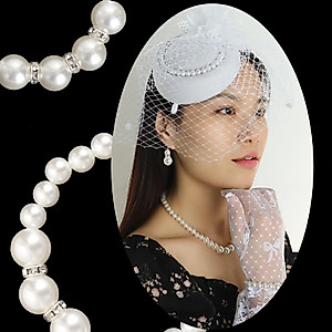 Heliltd 5Pcs Fascinators for Women Tea Party Fascinator Hat for Women White Veil Tea Party Hats and Gloves Set for Women