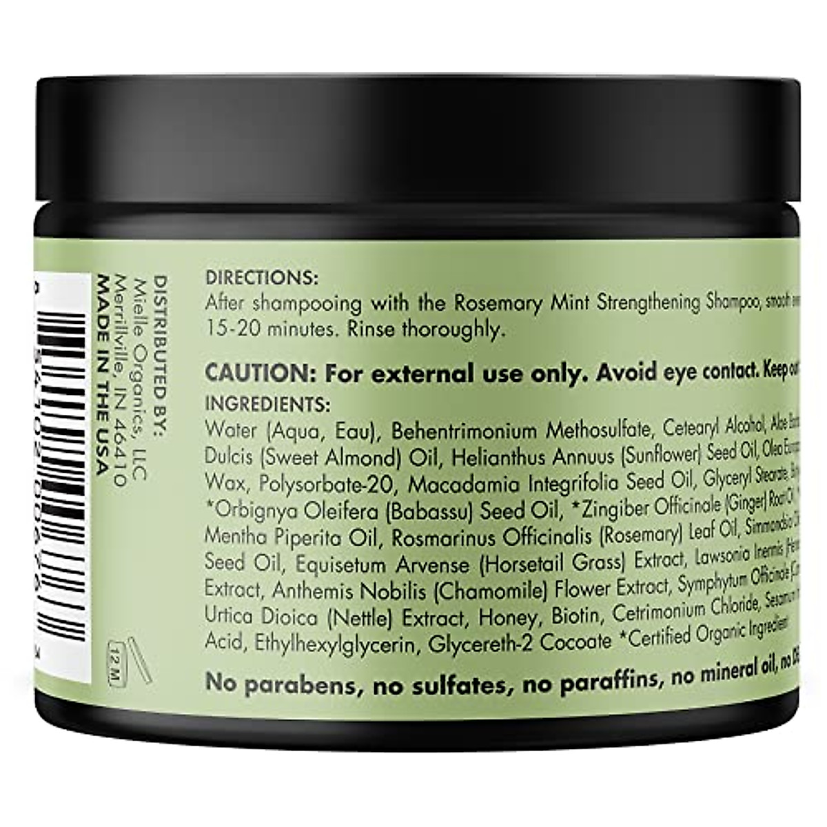 Mielle Organics Rosemary Mint Strengthening Hair Masque, Essential Oil & Biotin Deep Treatment, Miracle Repair for Dry, Damaged, & Frizzy Hair, 12 Ounces