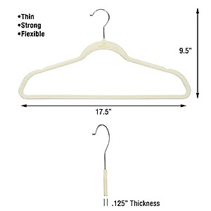 Closet Accessories Velvet Hangers 50 Pack, Sturdy Heavy Duty Felt Hangers 50 Pack, w/ 360° Swivel, Thin Hangers Non-Slip Velvet, No Shoulder Bumps Hangers, Flocked Hangers with Cascading Hooks, Ivory