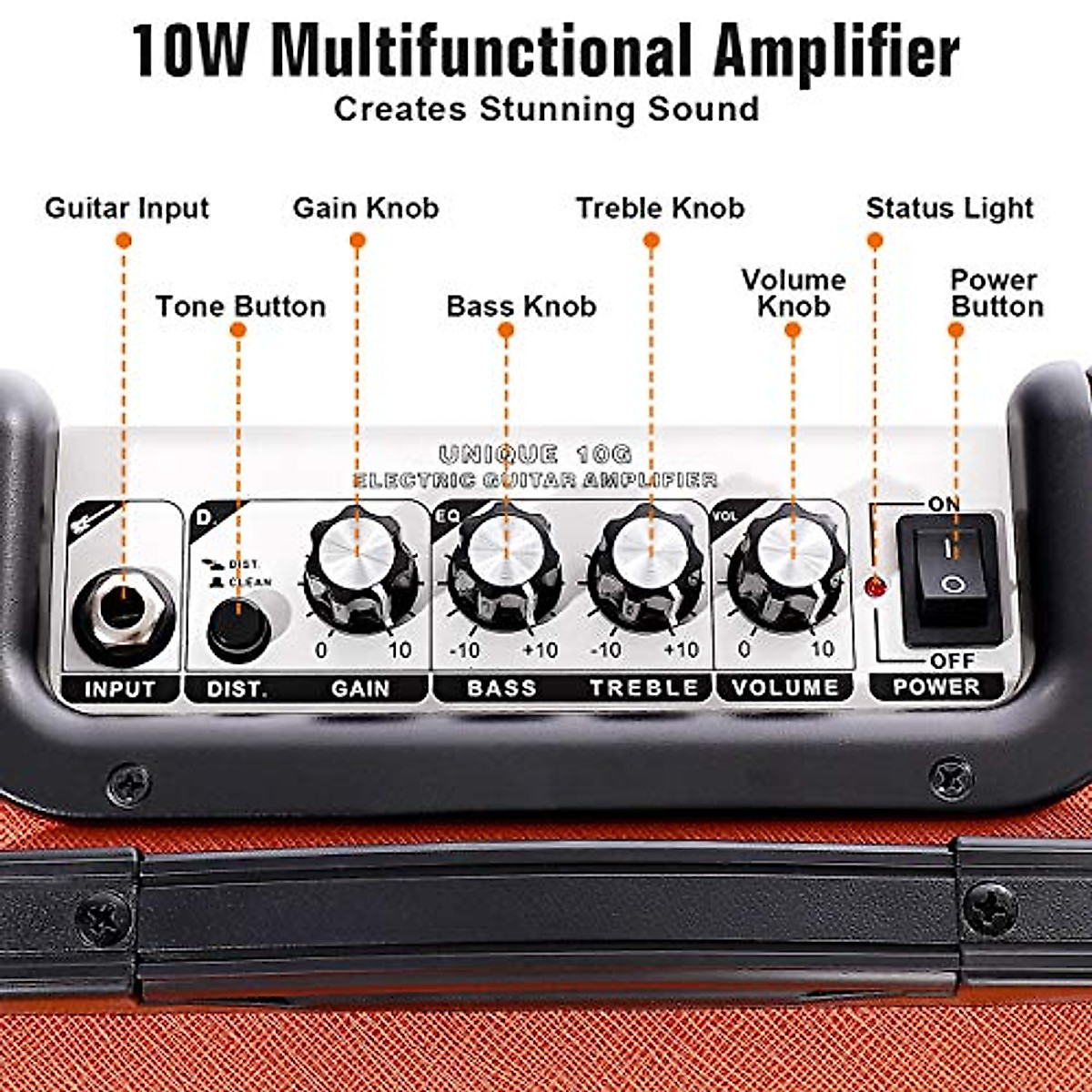 OBB Dual-Powered Bluetooth Guitar Amp, Portable Electric Guitar Amplifier with 10W Speaker, Guitar Amplifier Includes Gain/Bass/Treble knob