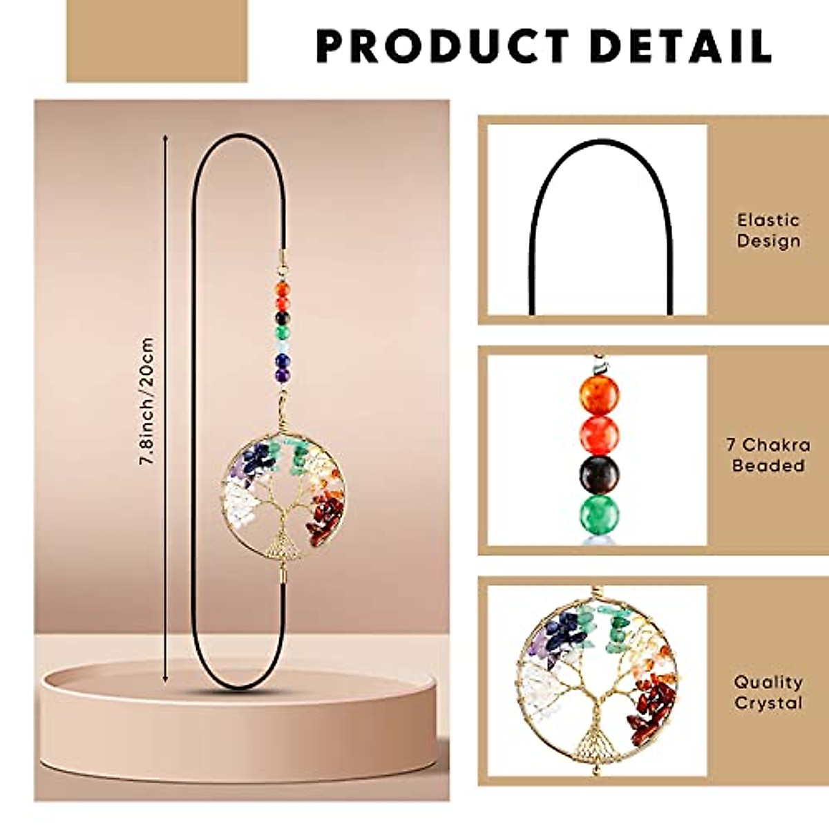 4 Pieces Crystal Bookmark Tree Elastic Bookmark Antique Beading Bookmarks Handmade 7 Chakra Crystals Tree Bookmarks for Book Lovers Gemstones Book Markers for Office Teacher Student Birthday Gifts