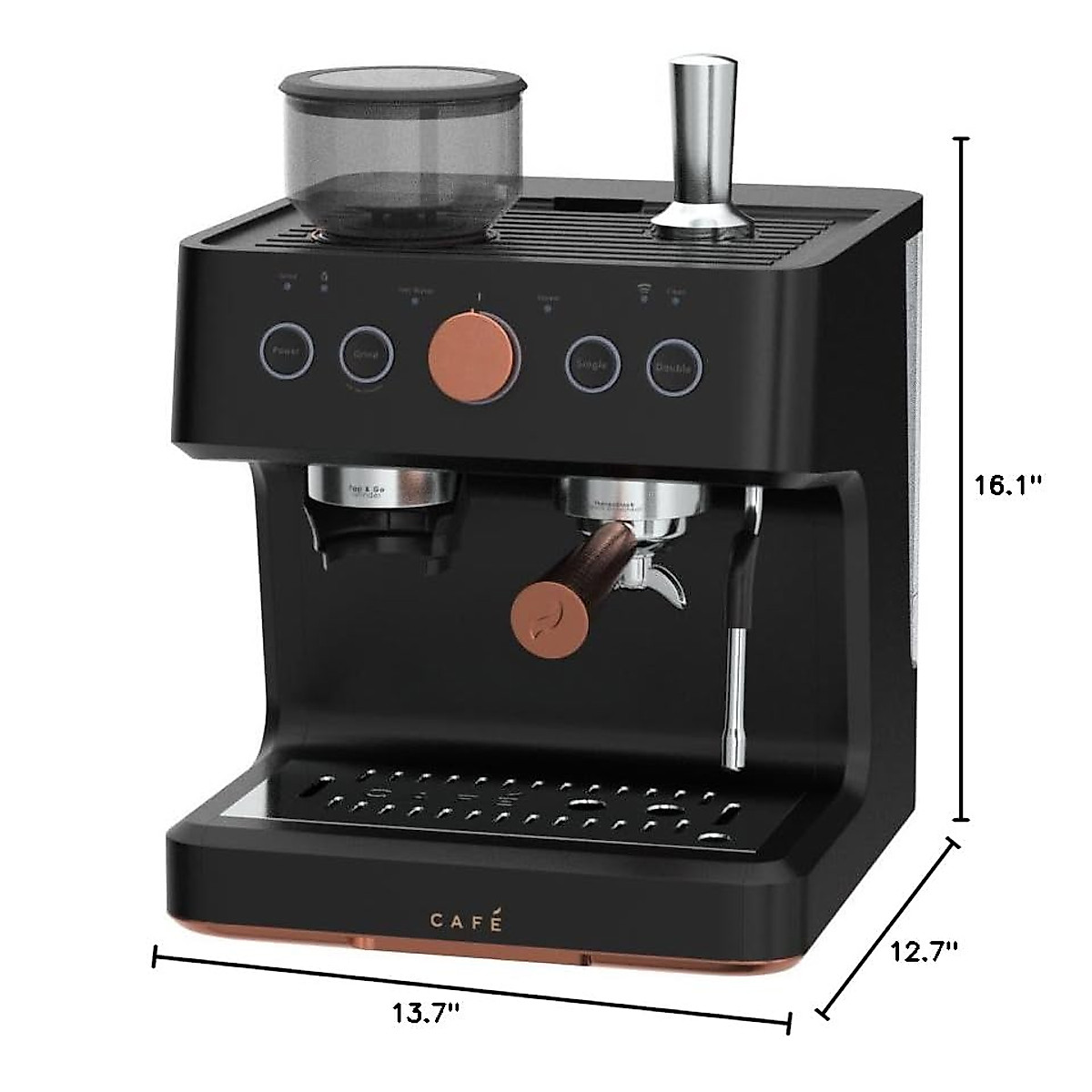 Café Bellissimo Semi Automatic Espresso Machine + Milk Frother | WiFi Connected| Built-In Bean Grinder, 15-Bar Pump & 95-Ounce Water Reservoir | Matte Black, C7CESAS3RD3