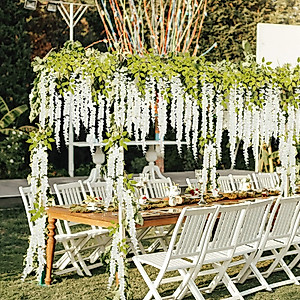 EZFLOWERY 12 Pack 3.6 Feet Artificial Wisteria Vine Hanging Rattan Garland Silk Flower for Wedding Party Home Garden Outdoor Ceremony Floral Décor (12, White)
