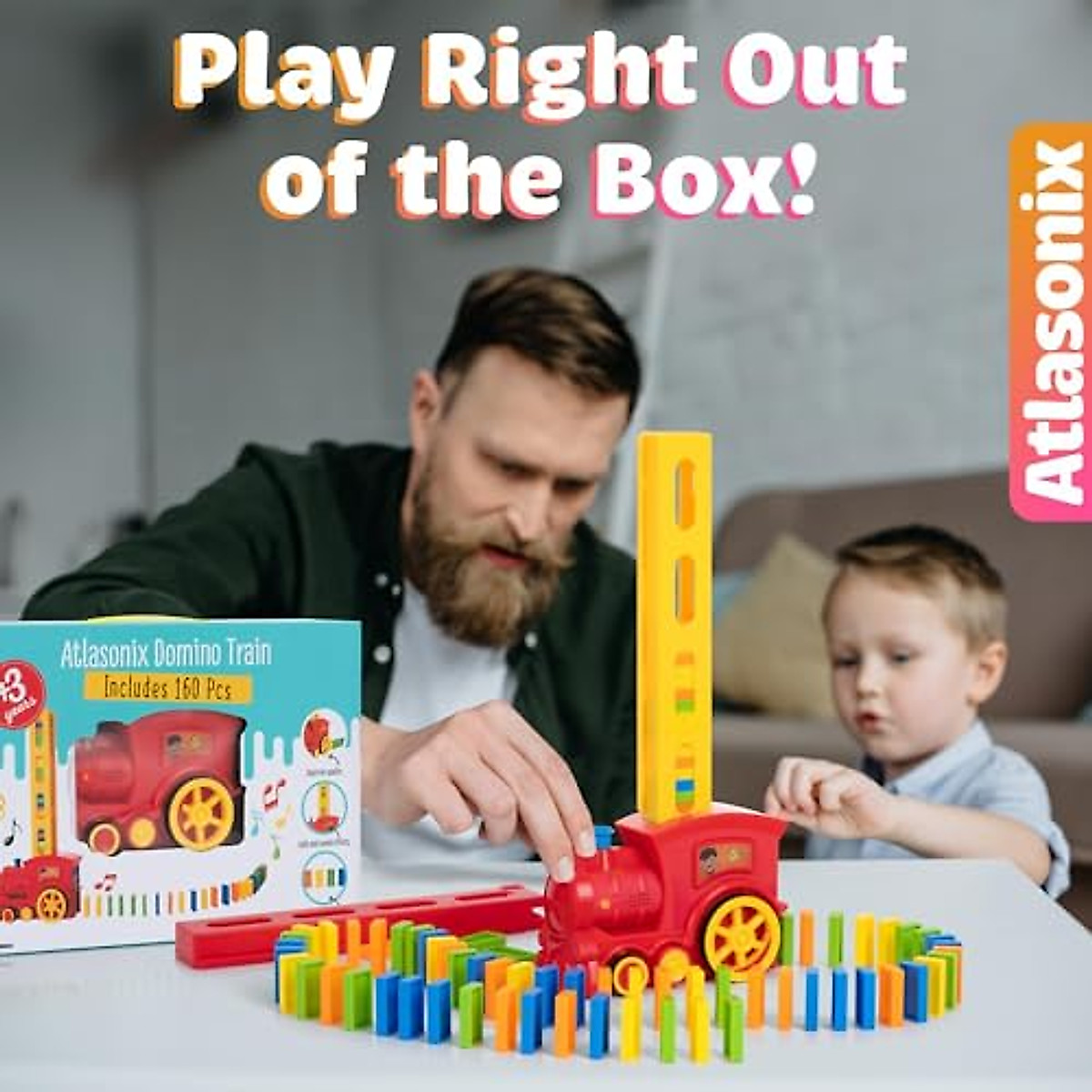 160 Domino Train Set Boys Girls Birthday Gift Toy Creative for Ages 3 4 5 6 7 8 9 10 Montessori Domino Machine Automatic Rally Setter auto Block Toys Experience Laying Stacker Game Colorful Tracks
