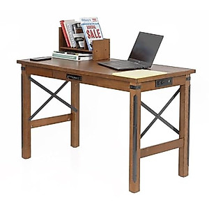 OS Home and Office Furniture Model 33248 Wood Veneer Industrial Collection 24 by 48 Desk with USB Ports
