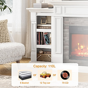 Naice 70" Electric Fireplace with Mantel and Cabinets, Fireplace TV Stand for Living Room Bedroom, Stacked Stone Surround and Remote Control 3D Realistic Flame, White
