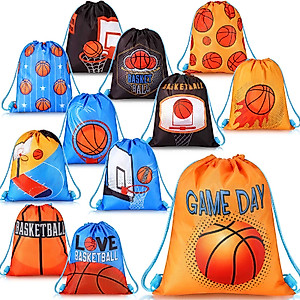 12 Pieces Basketball Party Favor Sports Drawstring Present Bags Travel Basketball Goodie Bags 12 Styles Backpack Basketball Candy Bags Gym Drawstring Bags for Party Gym Workout Supplies