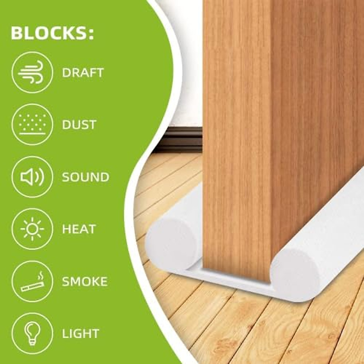 Ticanble Door Draft Stopper, Adjustable Length 24" to 38",Bold Diameter 2", Energy Saving, Dust Proof, Soundproofing, Weather Stripping Reusable Door Sweeps, Machine Washable, White