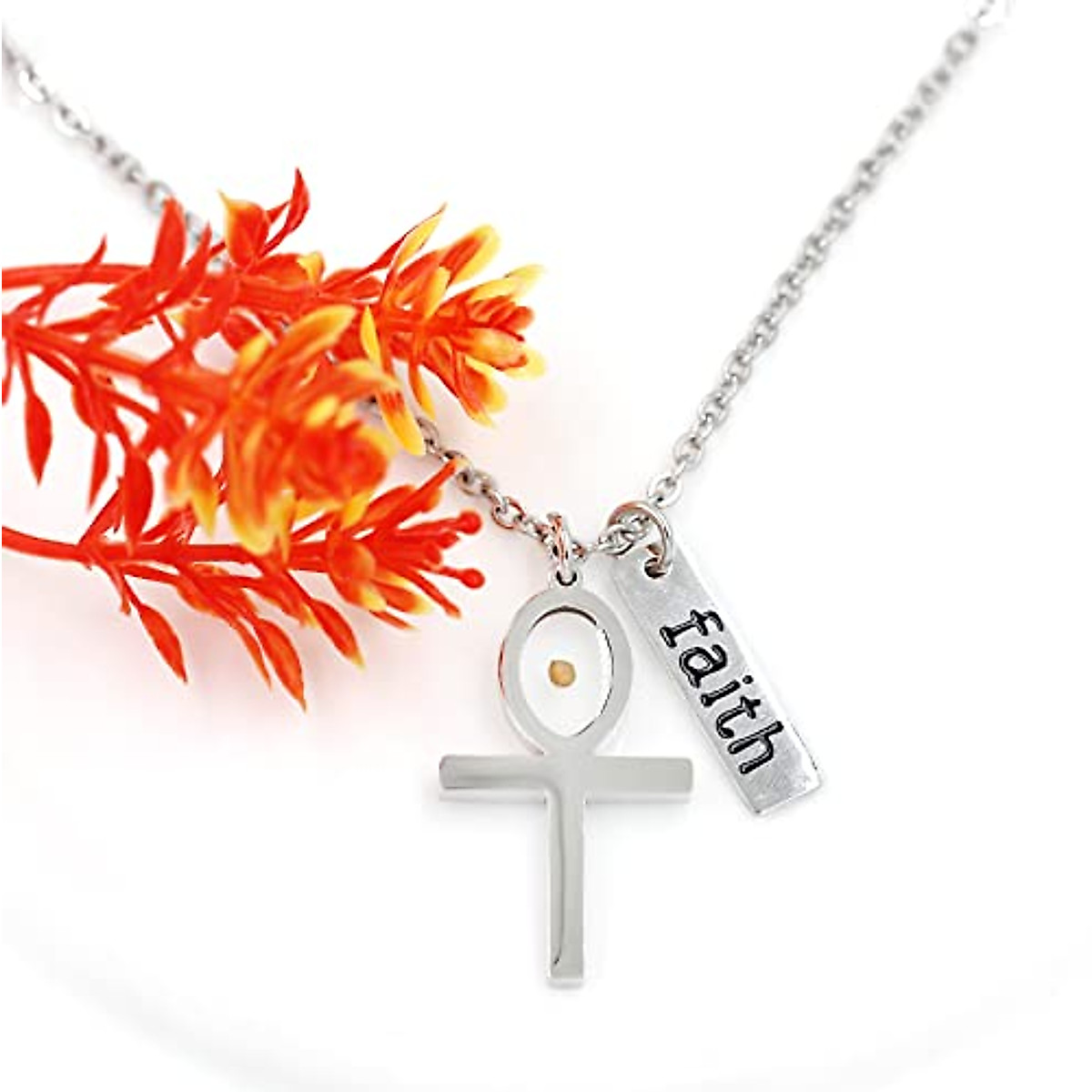 Uloveido Stainless Egyptian Ankh Cross Necklace Faith Jewerly Mustard Seed Pendant Christian Graduation Gifts Y559 (Oval Cross)