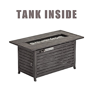 SUNBURY Outdoor Propane Fire Pit Table, 46 Inch Patio Gas Fire Table 40,000 BTU Auto-Ignition w Lid, Waterproof Cover, Glass Beads